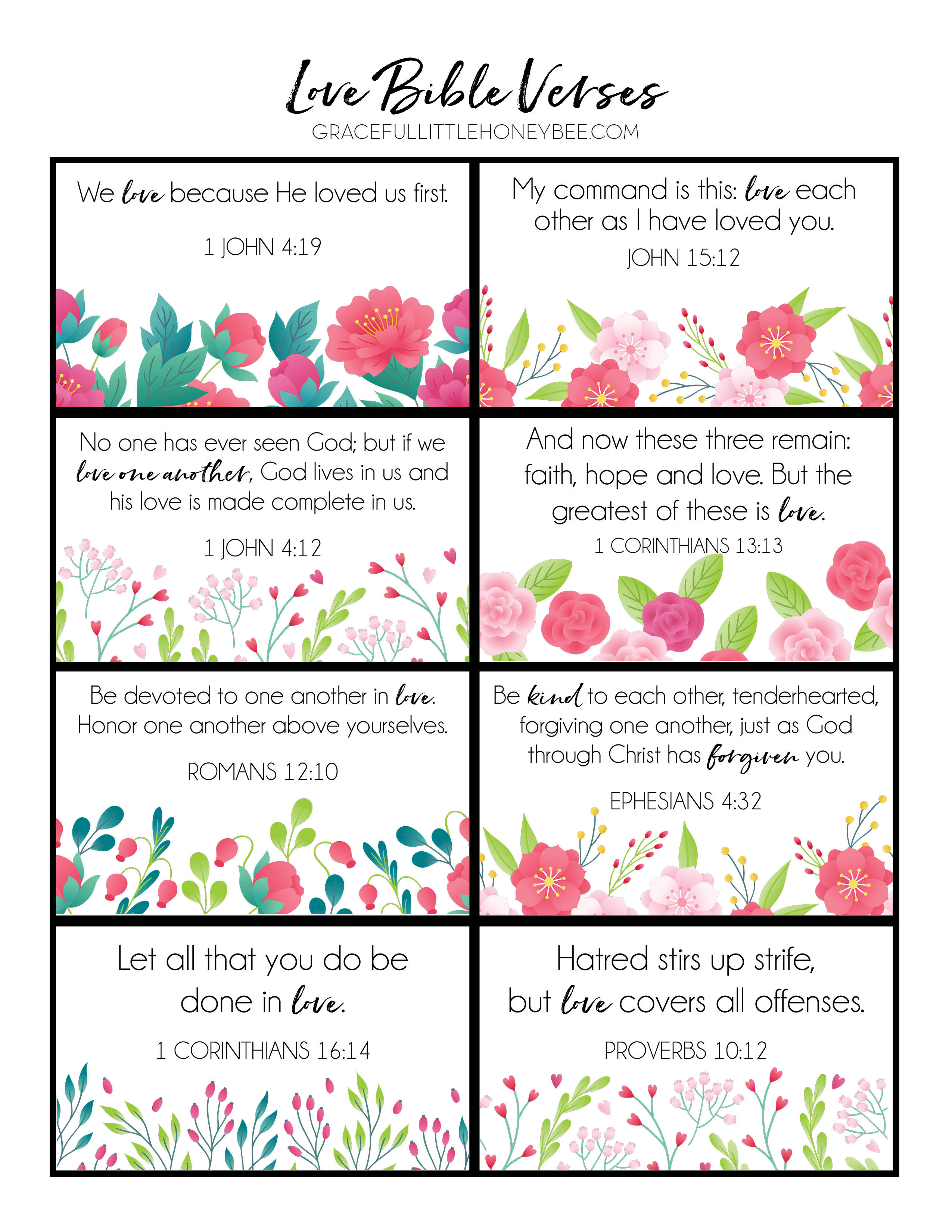 8 Bible Verses About Love + FREE PRINTABLE CARDS - Graceful Little ...