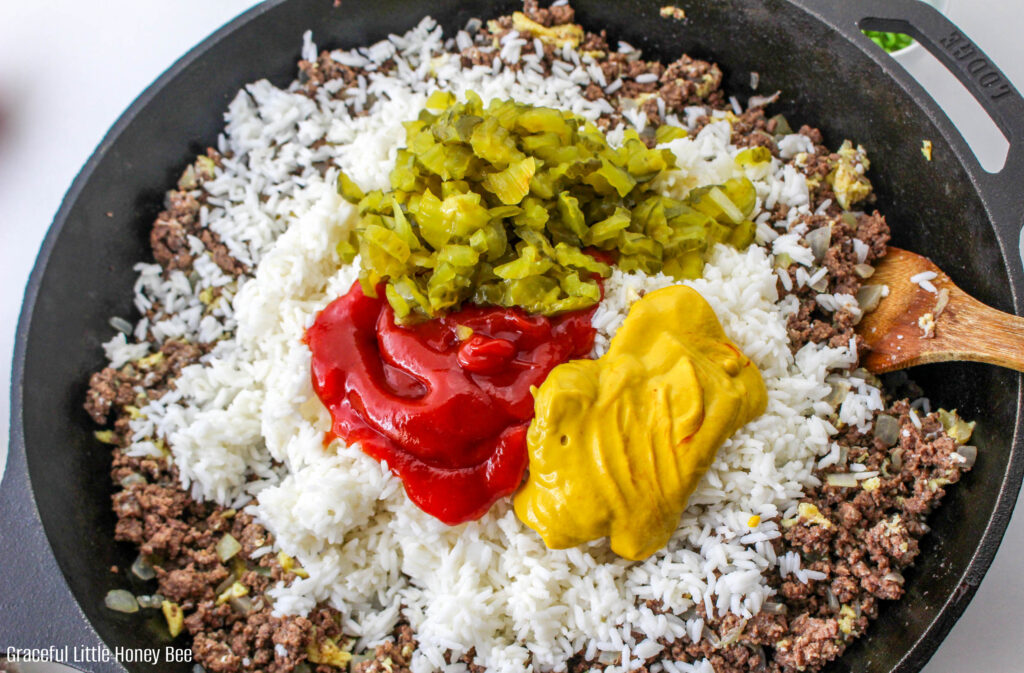 Cheeseburger Fried Rice - Graceful Little Honey Bee