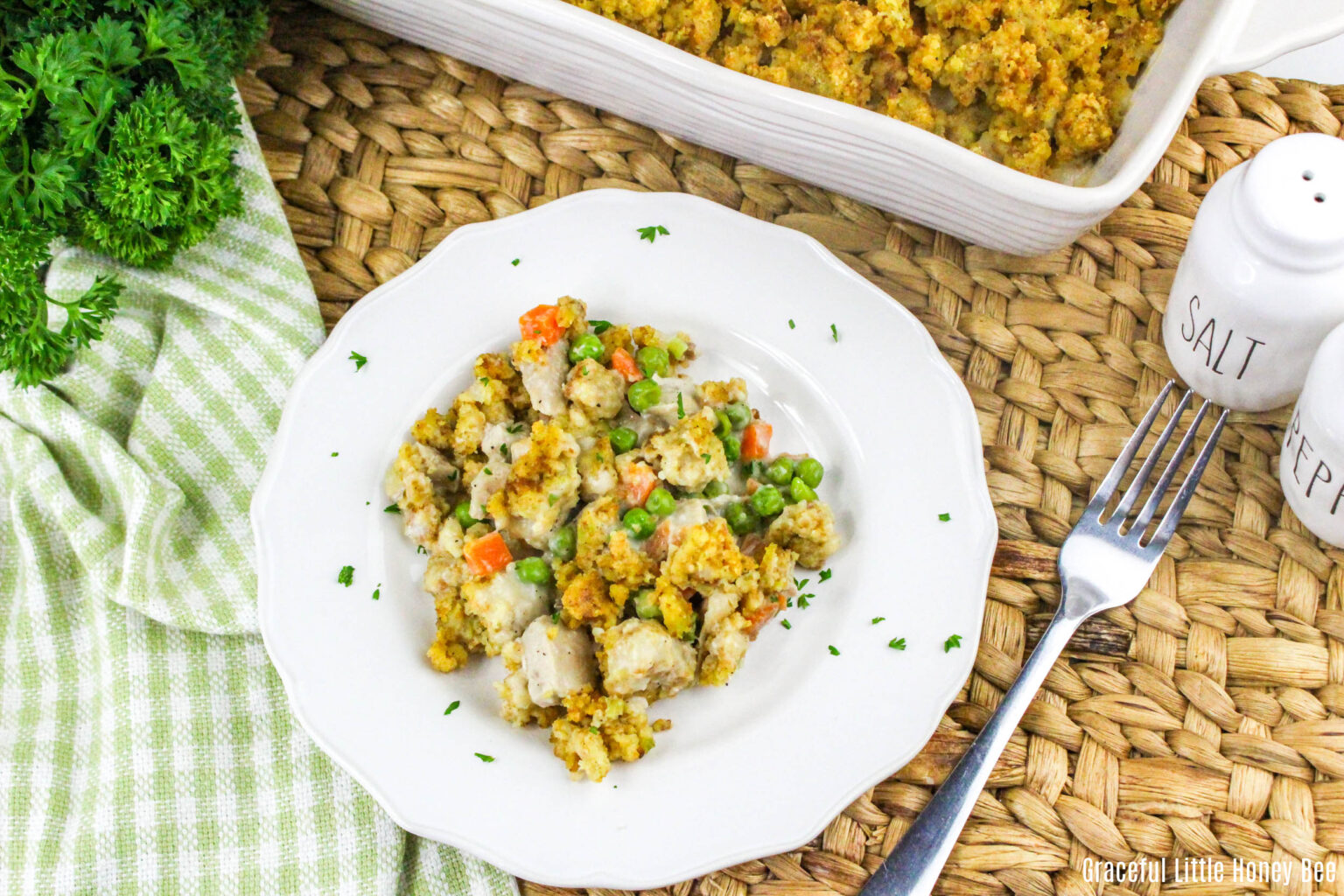 Turkey Pot Pie with Stuffing Crust - Graceful Little Honey Bee